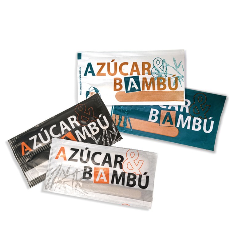 Caja 1000 sobres de azúcar con agitador bambu para café para llevar
